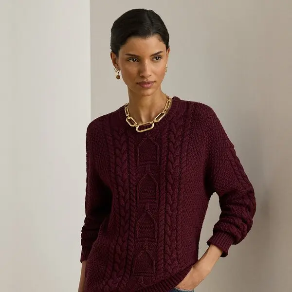 Ralph Lauren Cable-knit Cotton Crewneck Sweater - Dark Garnet
