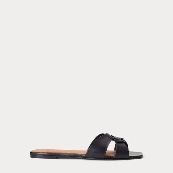 Ralph Lauren Leather O-ring Slide Sandals - Black