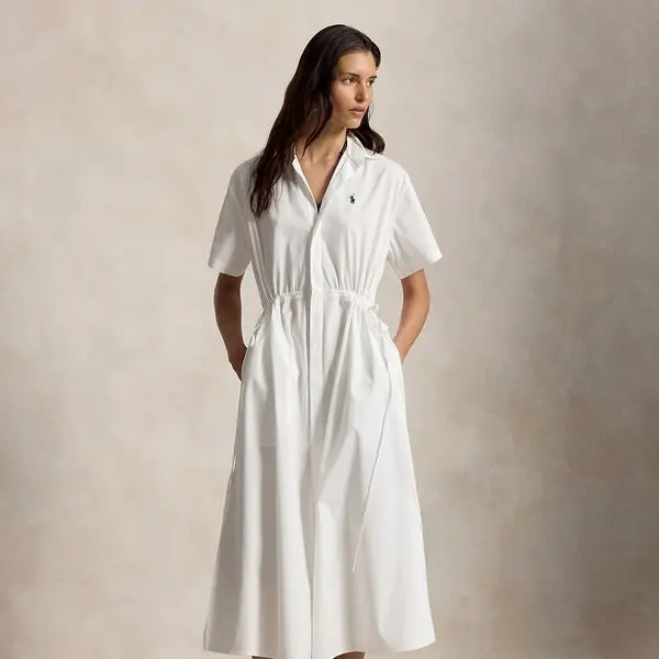 Ralph Lauren Cotton Drawcord Maxi Shirtdress - White