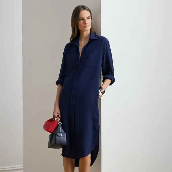 Ralph Lauren Double-faced Georgette Shirtdress - Refined Navy