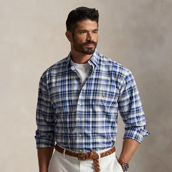 Ralph Lauren Plaid Oxford Shirt - White Blue