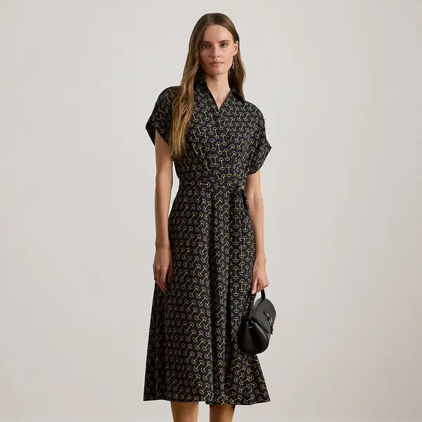 Ralph Lauren Geo-print Belted Crepe Dress - Navy Multi