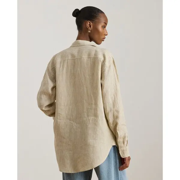 Ralph Lauren Relaxed Fit Striped Linen Shirt - Tan/white