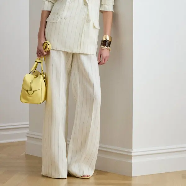 Ralph Lauren Striped Wide-leg Linen Pant - White/blue Multi