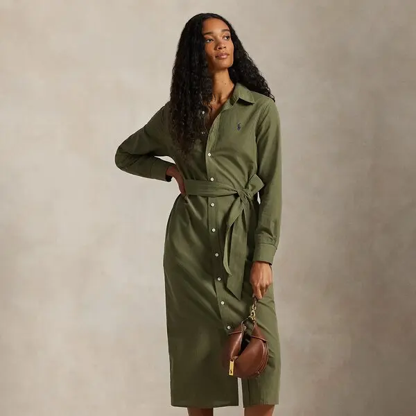 Ralph Lauren Cotton-linen Belted Shirt Dress - Supply Olive