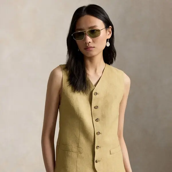 Ralph Lauren Buttoned Délavé Linen Vest - Classic Camel