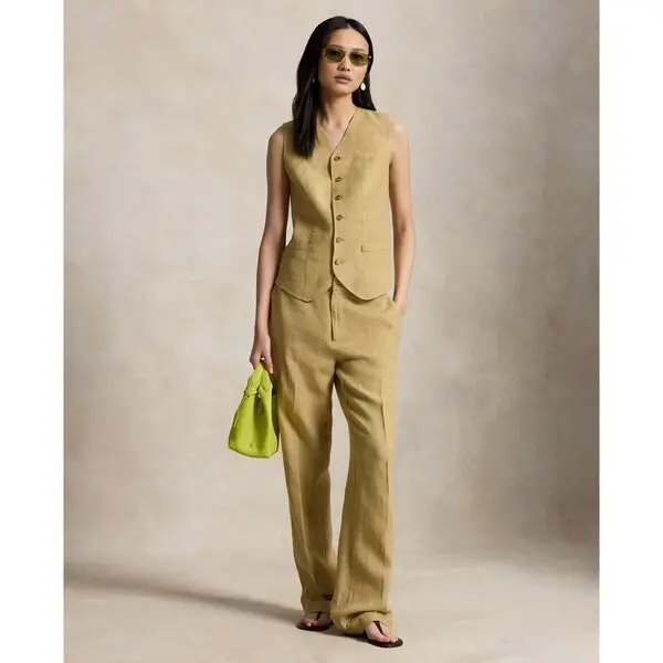 Ralph Lauren Buttoned Linen Vest - Classic Camel