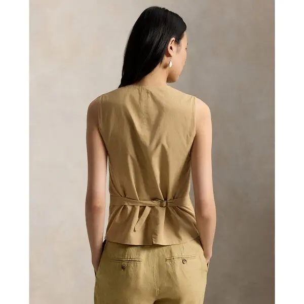 Ralph Lauren Buttoned Linen Vest - Classic Camel