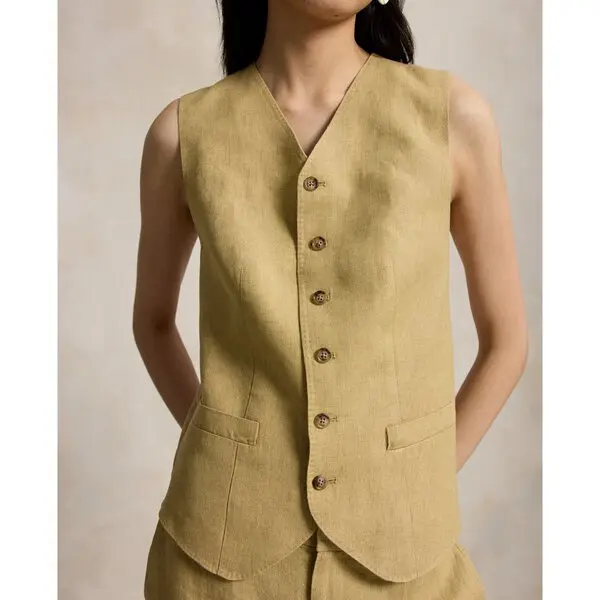 Ralph Lauren Buttoned Linen Vest - Classic Camel