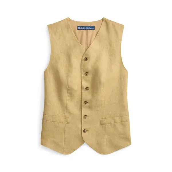 Ralph Lauren Buttoned Linen Vest - Classic Camel