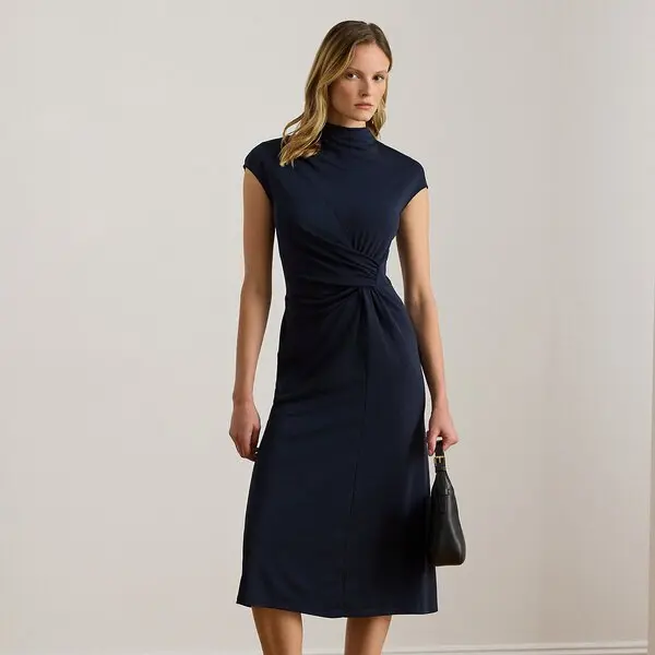 Ralph Lauren Twist-front Jersey Mockneck Dress - Lauren Navy