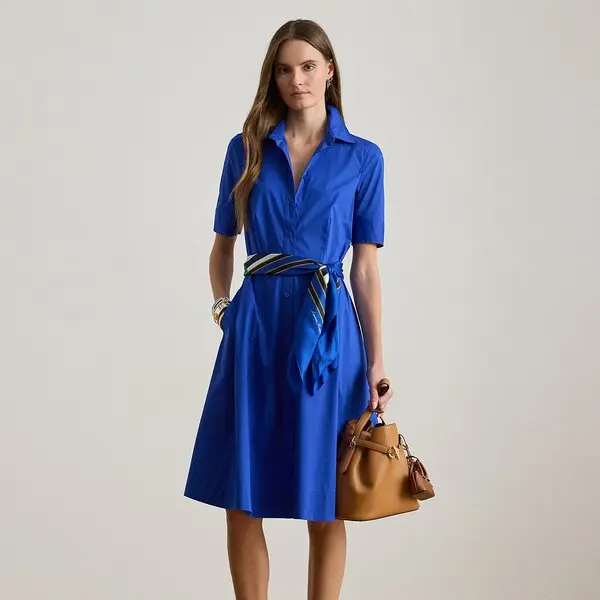 Ralph Lauren Belted Cotton-blend Shirt Dress - Cruise Royal