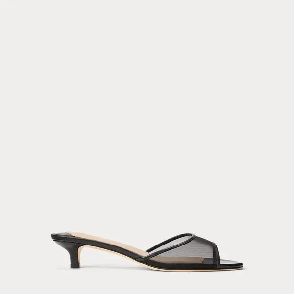 Ralph Lauren Francesca Leather & Mesh Mule Sandal - Black