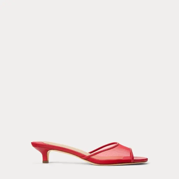 Ralph Lauren Francesca Leather & Mesh Mule Sandal - Festive Red