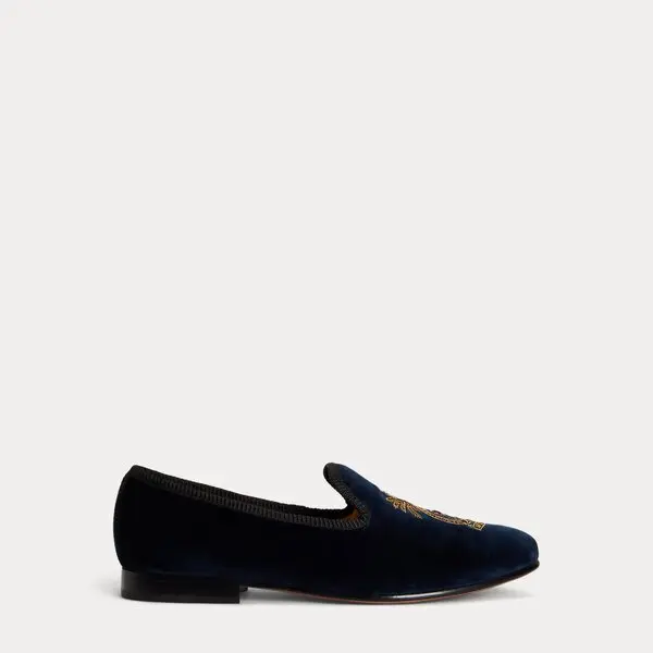 Ralph Lauren Paxton Crest Velvet Slipper - Navy