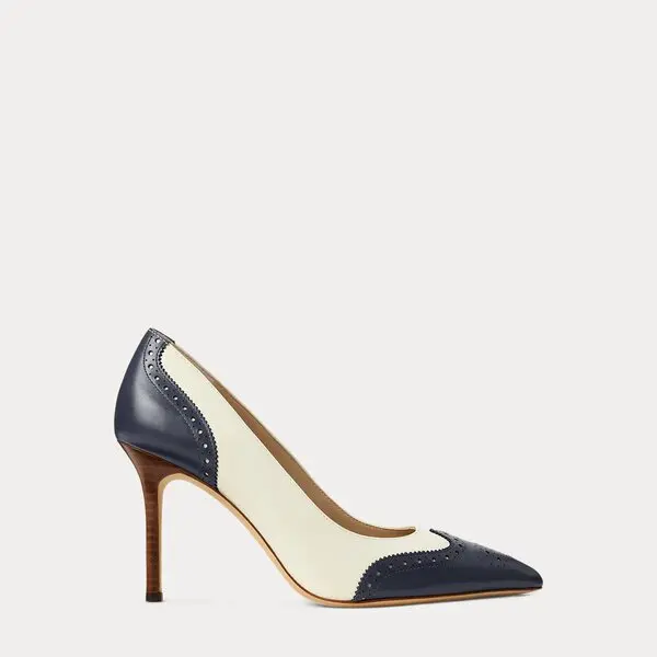 Ralph Lauren Lynden Perforated Nappa Leather Pump - Vanilla/refined Navy