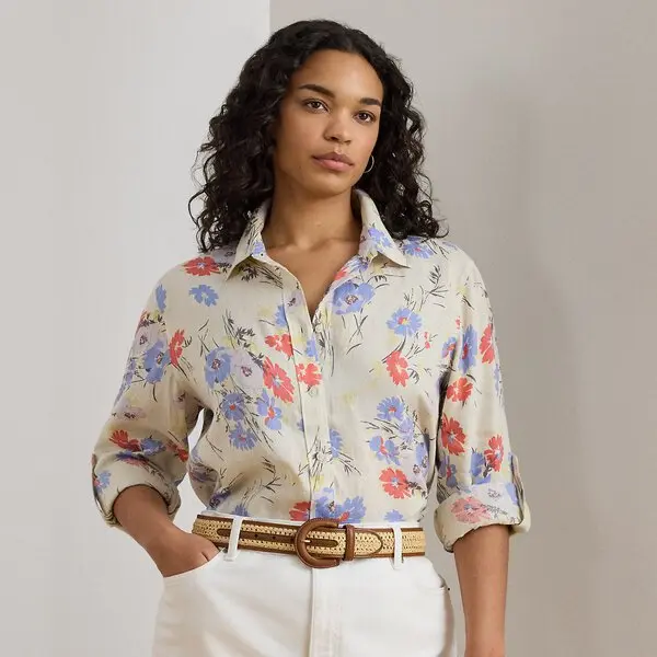 Ralph Lauren Relaxed Fit Floral Linen Shirt - Cream Multi