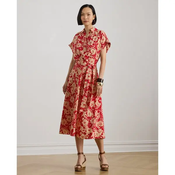 Ralph Lauren Floral Belted Crepe Dress