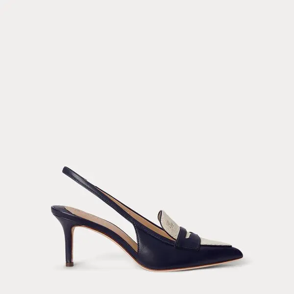 Ralph Lauren Khloe Nappa-canvas Slingback Loafer Pumps - Refined Navy/natural/buff