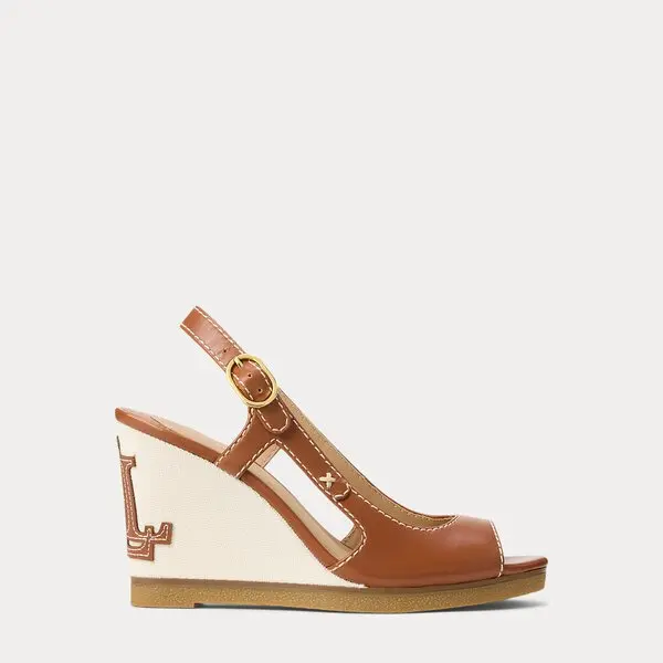 Ralph Lauren Roni Leather Wedge Sandal - Lauren Tan