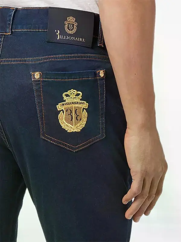 BILLIONAIRE Embroidered Five-pocket Jeans - Blue
