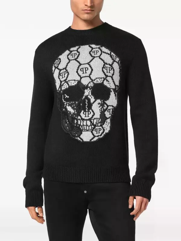 Philipp Plein Skull Motif Round Neck Sweater