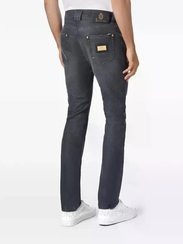 BILLIONAIRE Washed Badge Jeans - Grey
