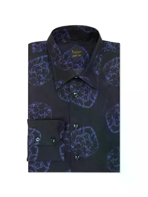 BILLIONAIRE Lion-print Crystal-button Shirt