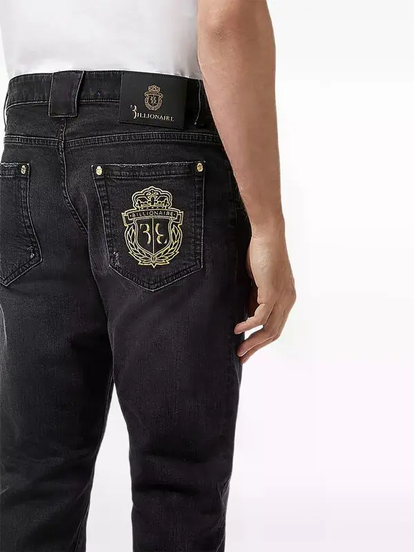 BILLIONAIRE Distressed Straight-leg Cotton Trousers