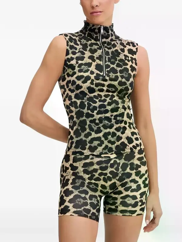 P.E Nation Leopard Print High Neck Zip-up Top