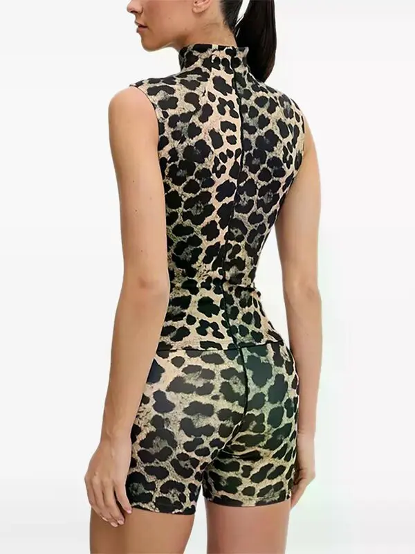 P.E Nation Leopard Print High Neck Zip-up Top