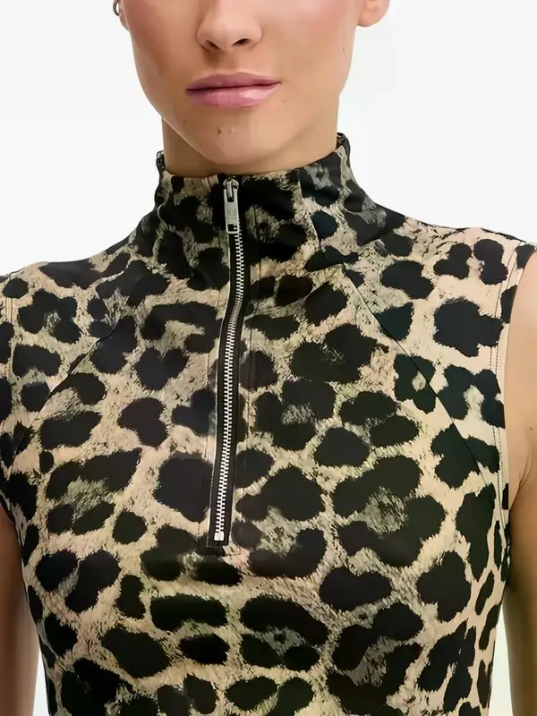 P.E Nation Leopard Print High Neck Zip-up Top