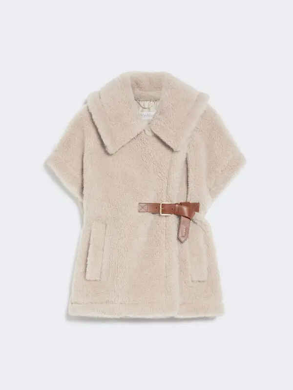 Max Mara Cape In Alpaca And Wool Teddy Fabric - Beige