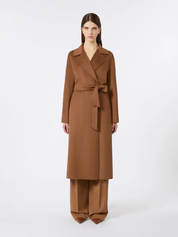 Max Mara Long Wrap Coat In Wool, Cashmere, And Silk - Camel