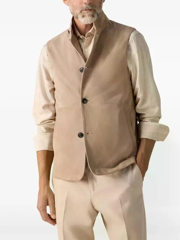 Zegna Buttoned Leather Vest - Neutrals