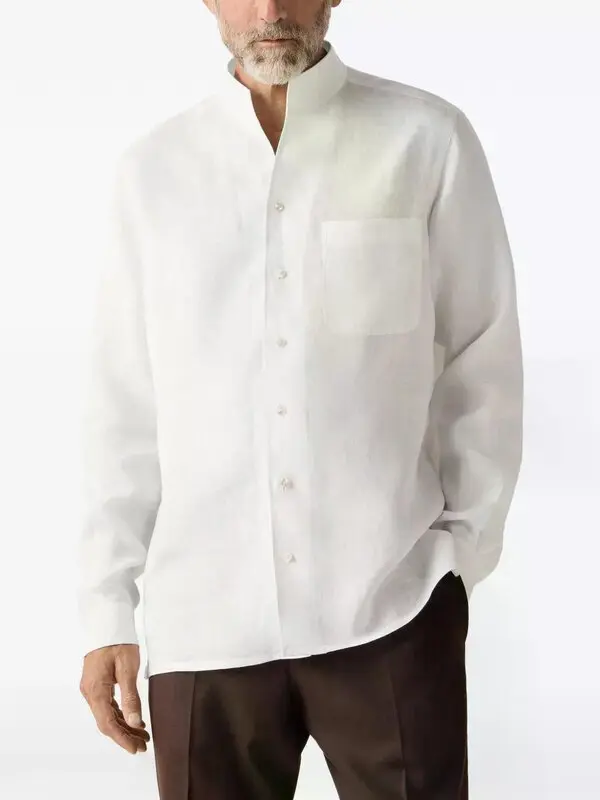 Zegna Band-collar Chest-pocket Shirt