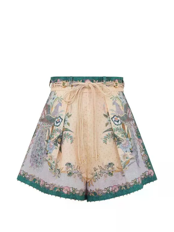 Zimmermann Indra Floral Print High-waisted Shorts - Neutrals