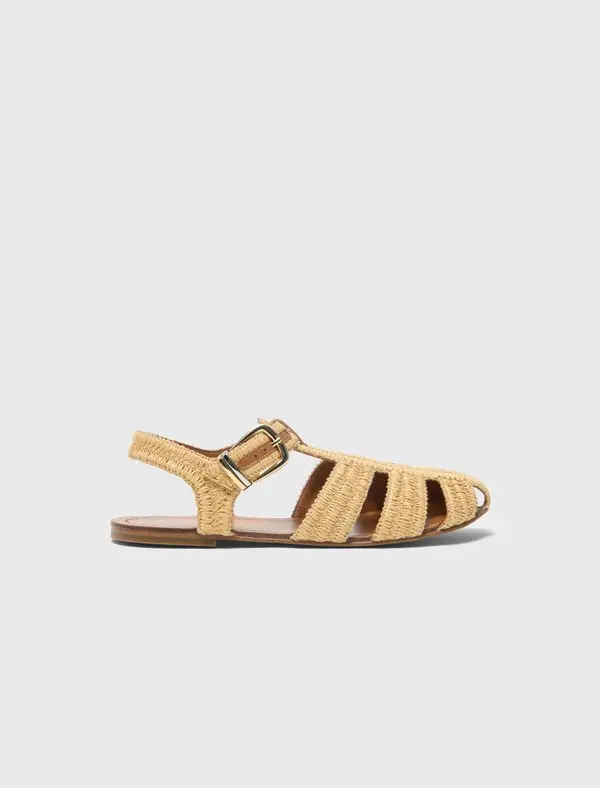 Maje Braided Raffia-effect Flat Sandals - Beige