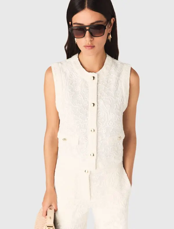 Maje Guipure Lace Waistcoat - Ecru