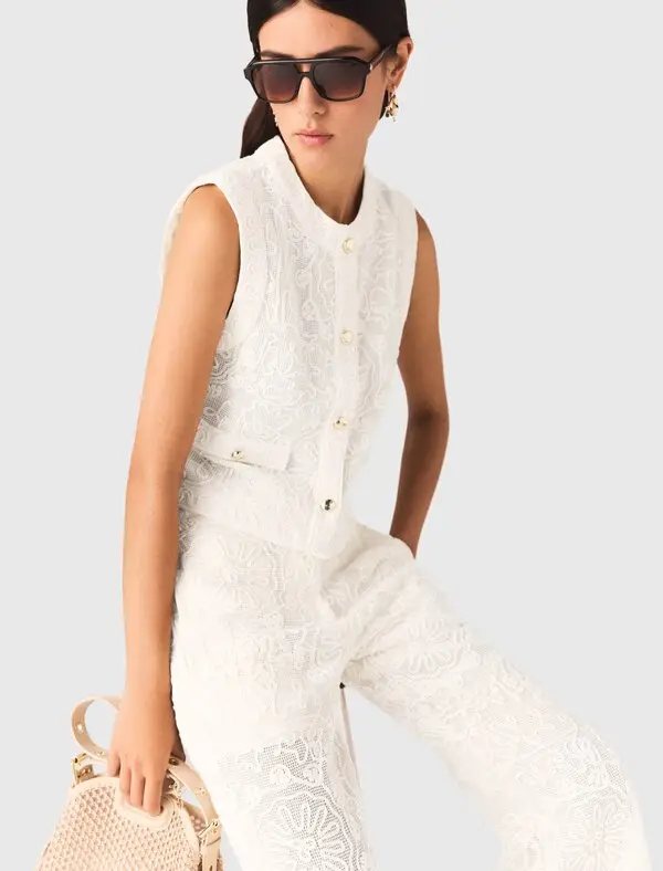 Maje Guipure Lace Waistcoat - Ecru
