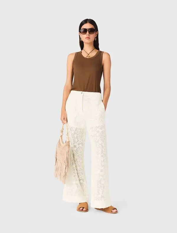 Maje Cotton Guipure Lace Trousers - Ecru