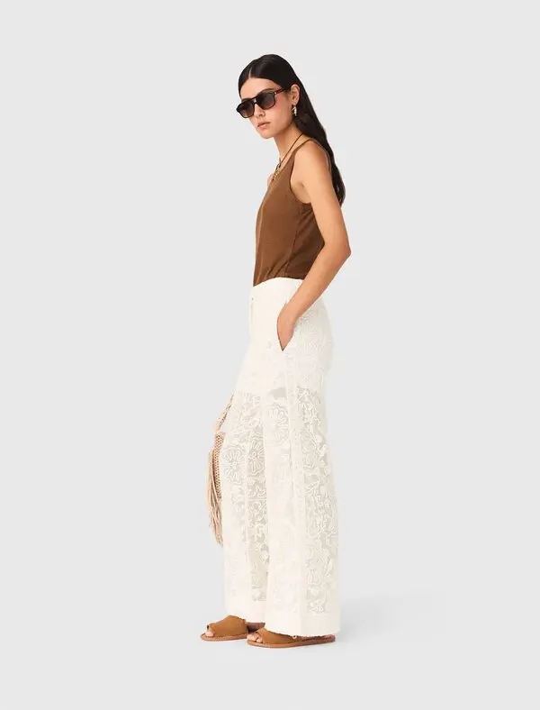 Maje Guipure Lace Wide-leg Trousers - Ecru