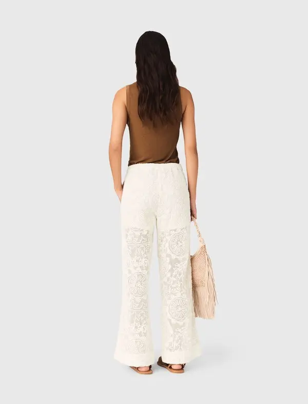 Maje Guipure Lace Wide-leg Trousers - Ecru
