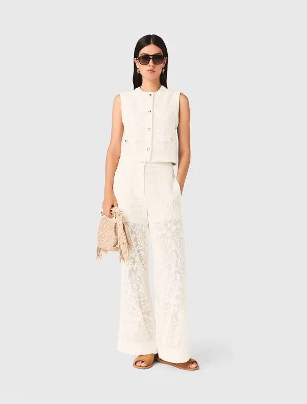 Maje Guipure Lace Wide-leg Trousers - Ecru