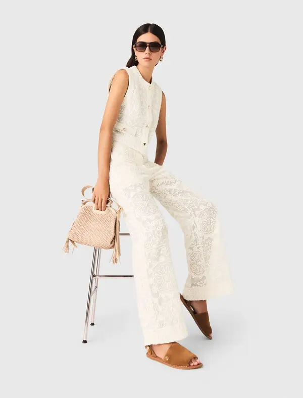Maje Guipure Lace Wide-leg Trousers - Ecru