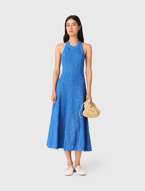 Maje Cotton Guipure Maxi Dress - Blue