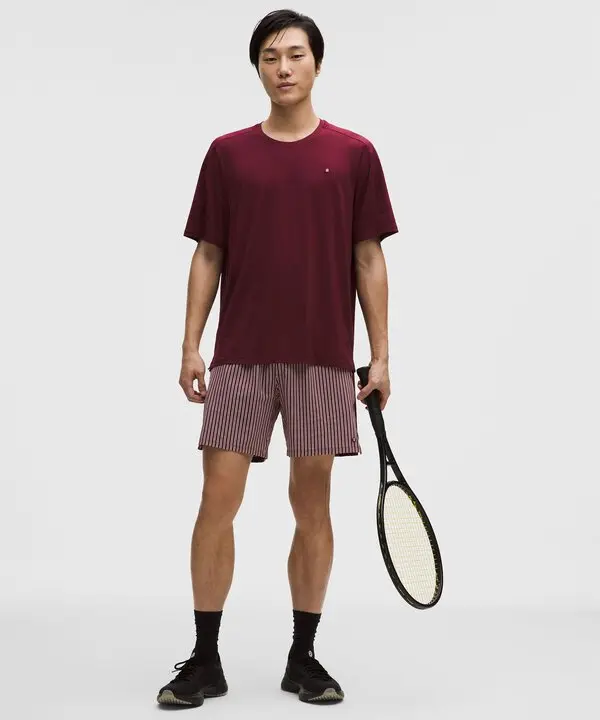 Lululemon Mesh-panelled Tennis Short 7 - Twice Stripe Vertical Burgundy Bay Light Ivory