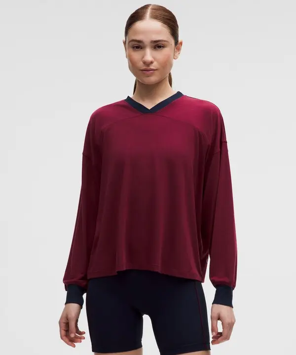 Lululemon Jersey Training V-neck Long-sleeve Shirt - Burgundy Bay/true Navy