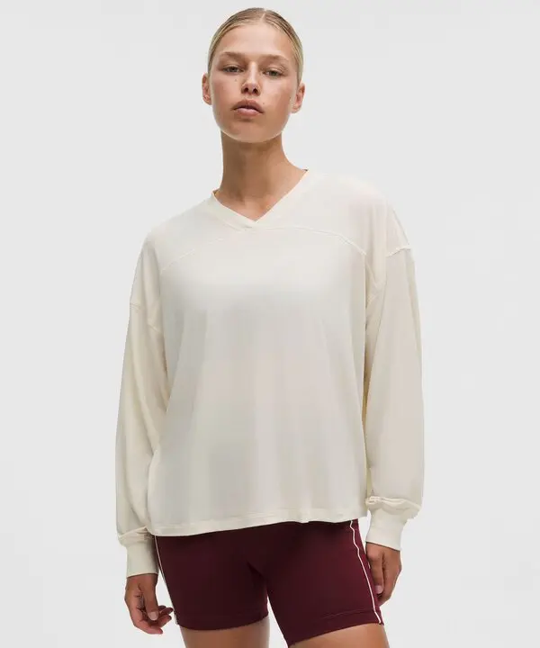 Lululemon Jersey Training V-neck Long-sleeve Shirt - Light Ivory