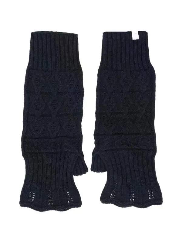 ANTIPAST Knit Patch-detail Fingerless Gloves - Blue